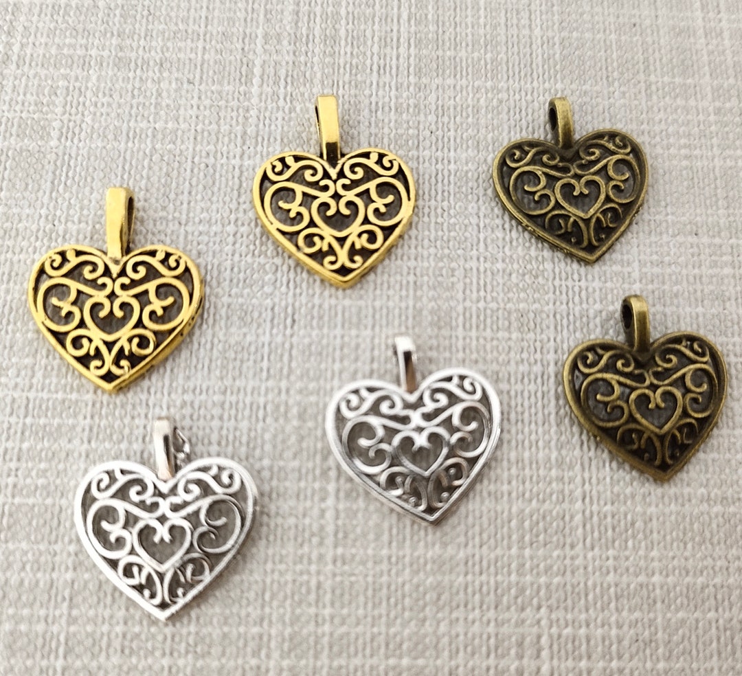 50pcs Metal Heart Charms ,heart Pendant ,antique Silver / Gold / Bronze ...