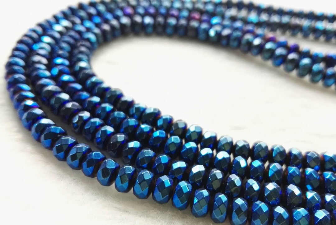 3 X 4mm Blue Hematite Rondelle Beads , Hematite Faceted Beads , Iris ...