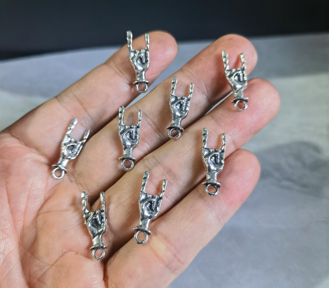 Antiqued Silver Hand Sign Charms , Hand Sign Language ,22x8mm Good Luck ...