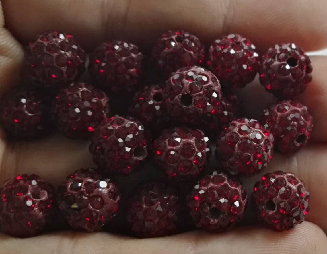 8mm 10mm Dark Red Disco Ball Beads ,micro Pave Crystal, 6 Rows ...