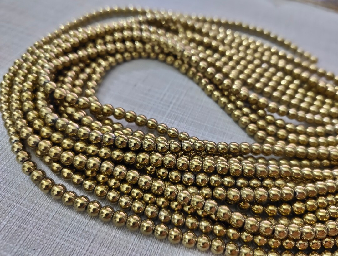 2mm 4mm Gold Hematite Beads , Hematite Round Beads, Gold Round Beads ...