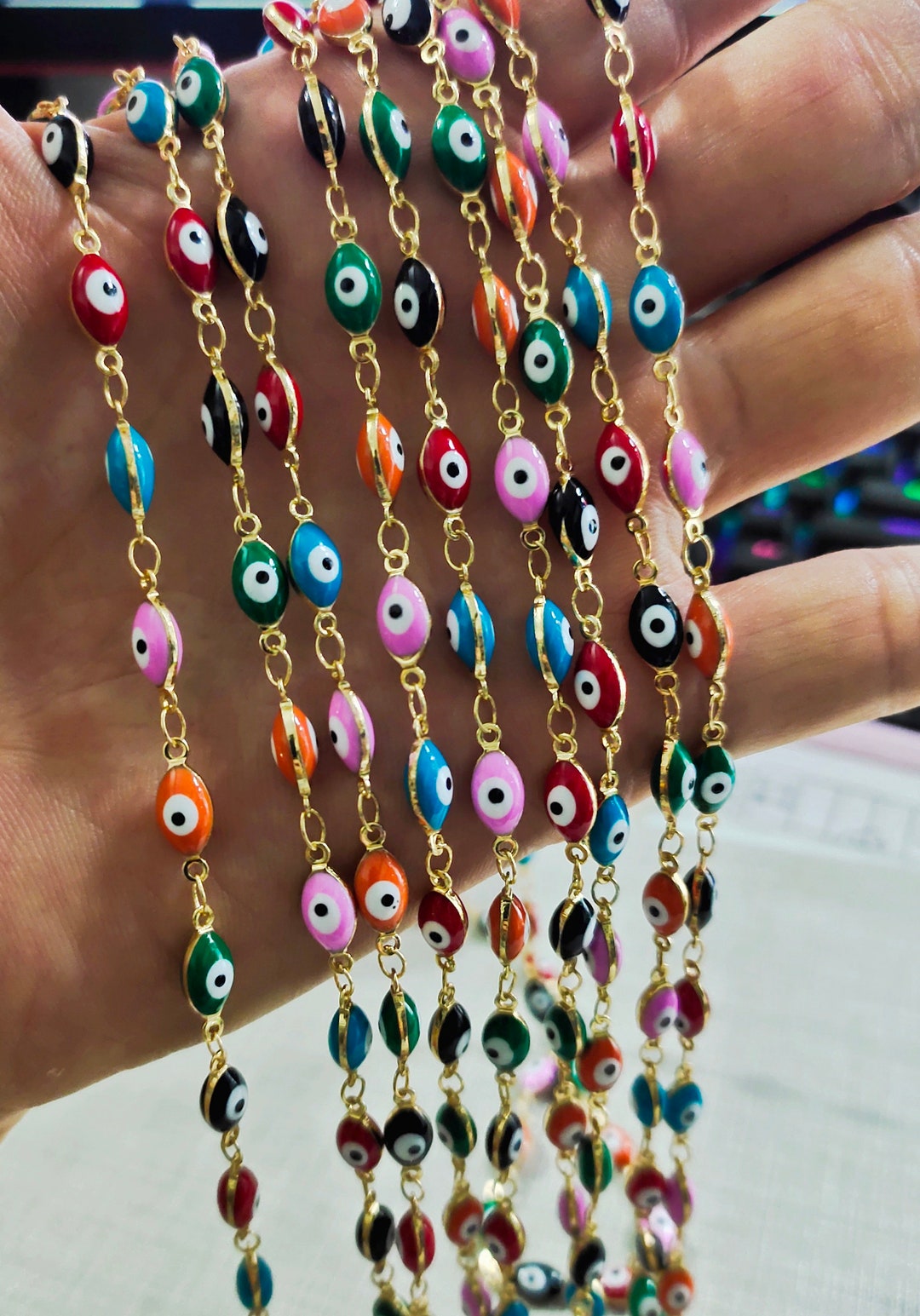 1 Meter Silver Gold Plated Evil Eye Chain ,multicolor Evil Eye Chain ...