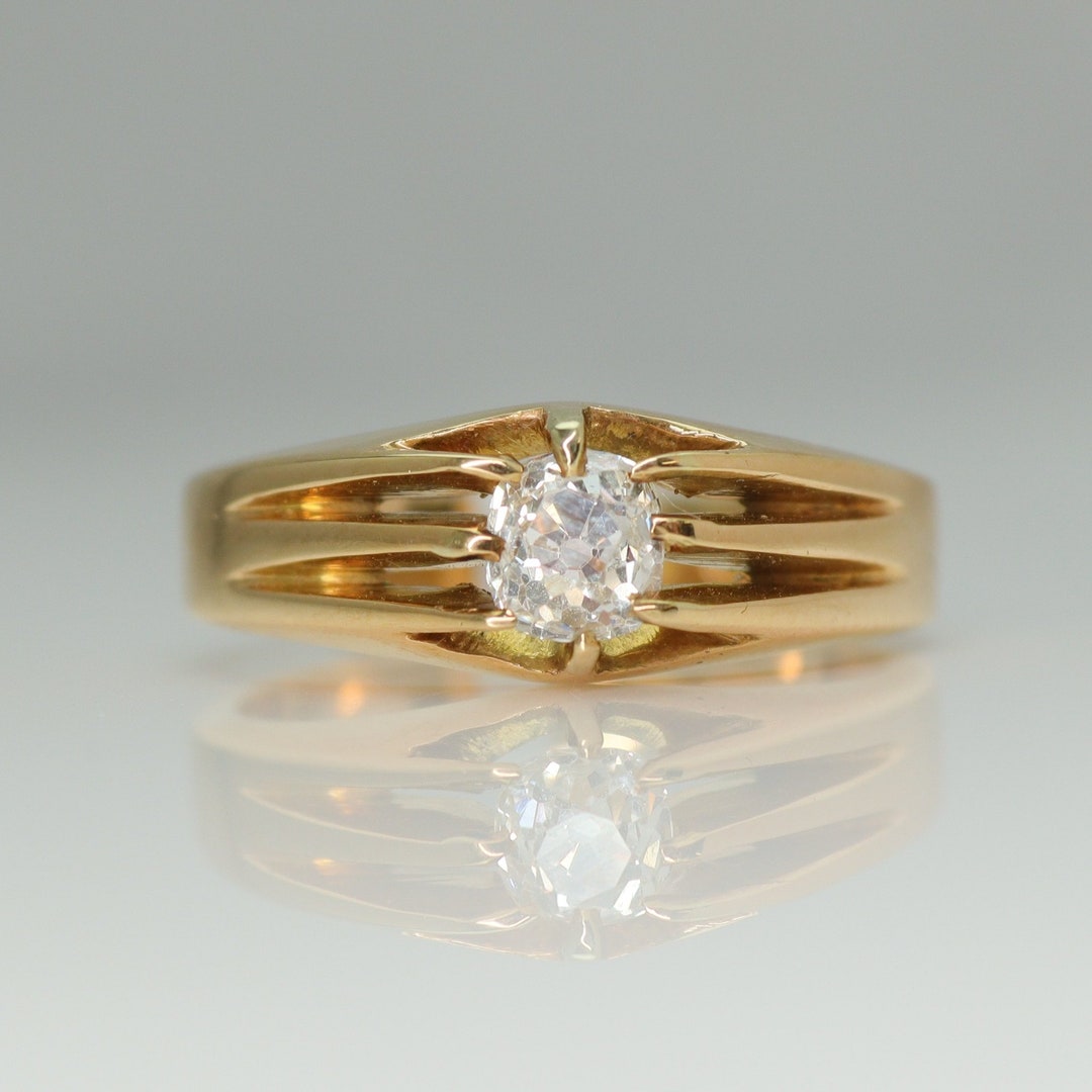 Edwardian 18ct Yellow Gold Gentleman's Diamond Belcher Ring - Etsy