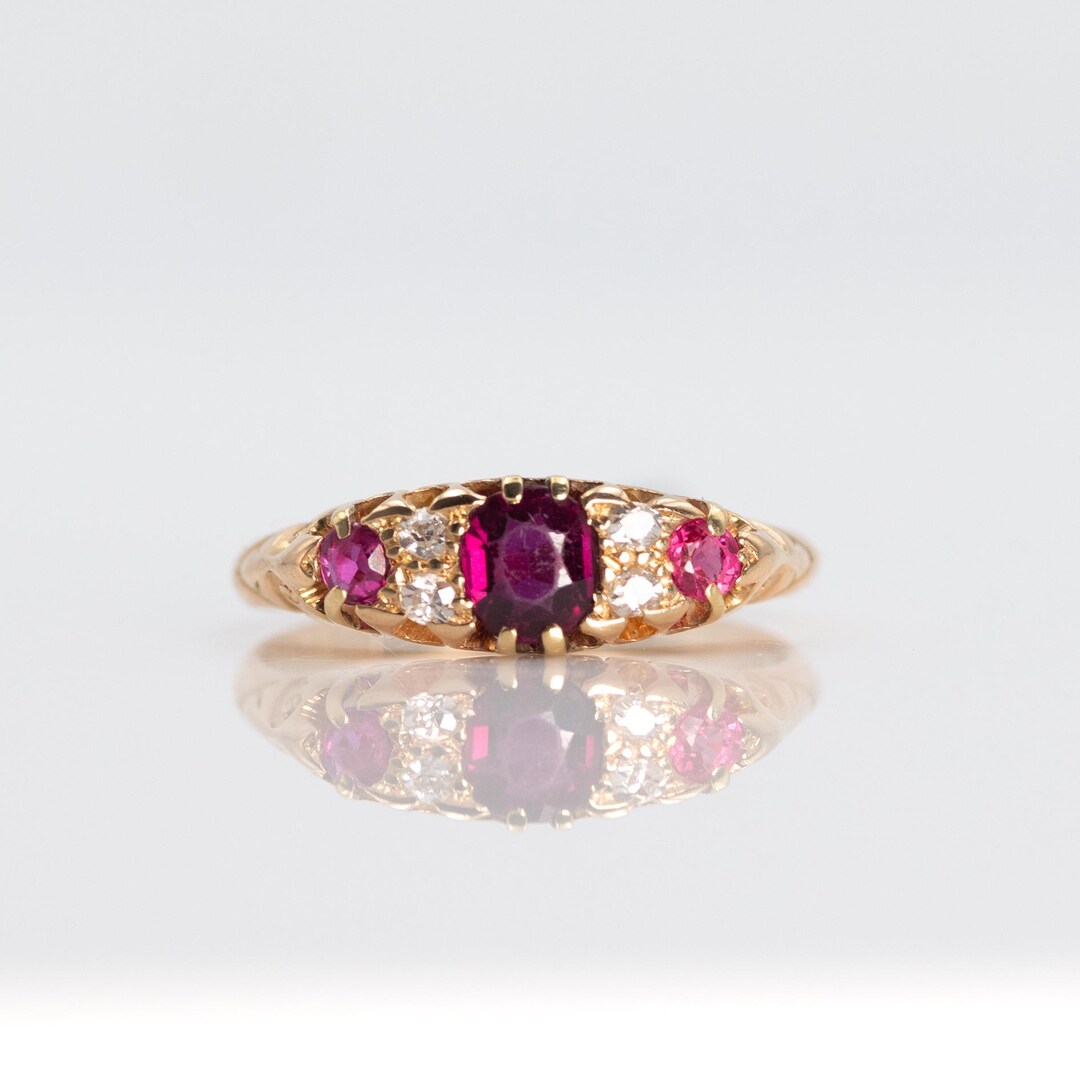 Edwardian 18ct Yellow Gold Ruby and Diamond Seven Stone Ring - Etsy