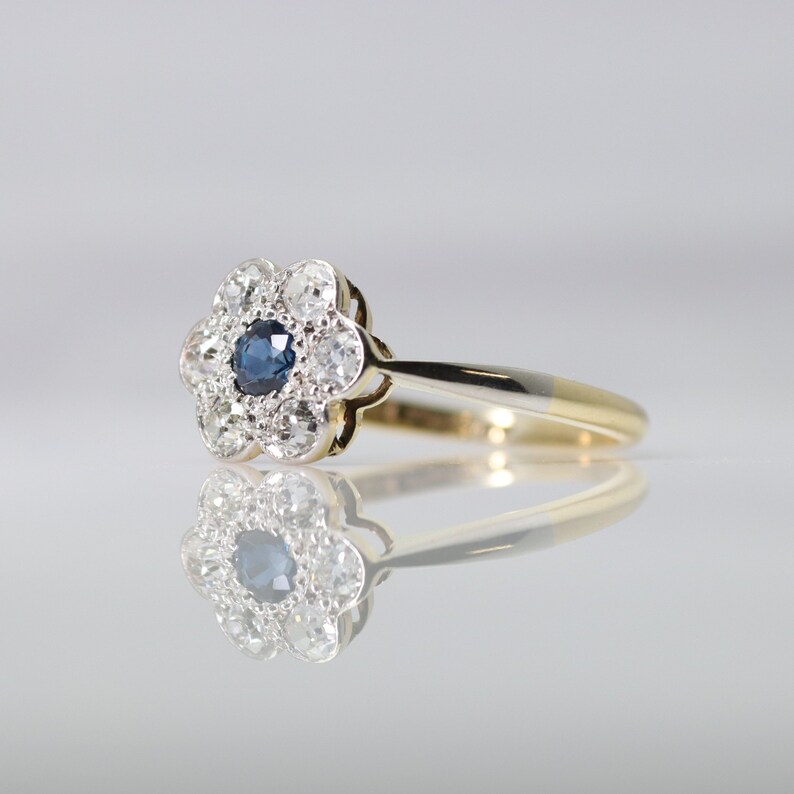 1930's Diamond and Sapphire Daisy Cluster Ring - Etsy