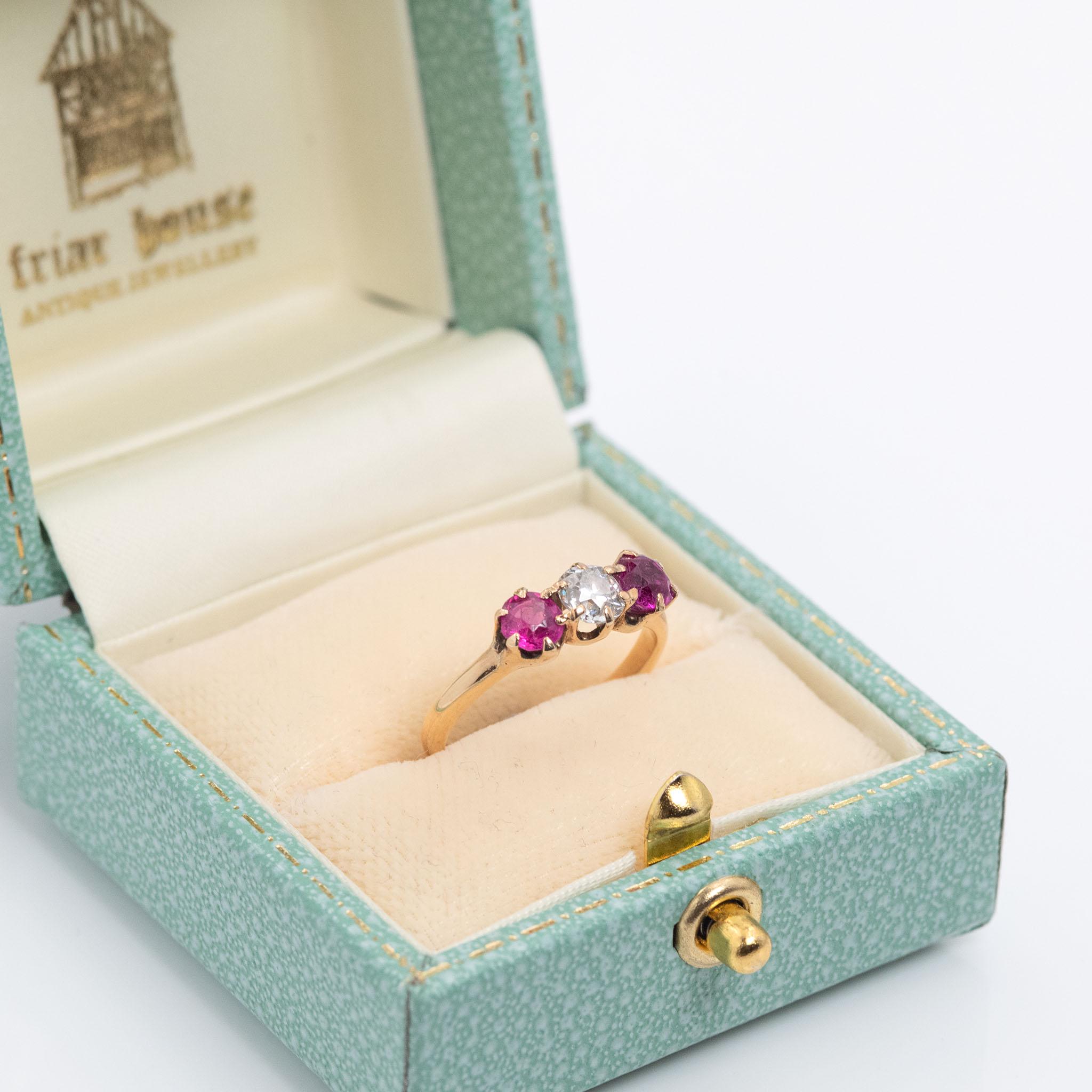 Art Deco 18ct Yellow Gold Ruby and Diamond Three Stone Ring - Etsy