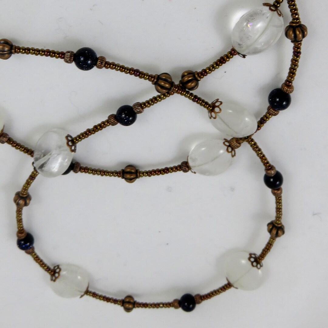 BRISE DE MER Long Necklace, Rock Crystal and Blue Heliolite - Etsy