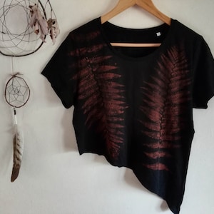 Organic Cotton Eco Printed Fern Pixie Psy Trance Asymmetrical Crop Top ...