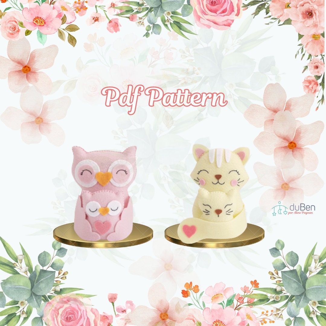 PDF Pattern/ Felt Pattern/baby Owl/ Mommy Owl/ Baby Kitty/ Mommy Kitty ...