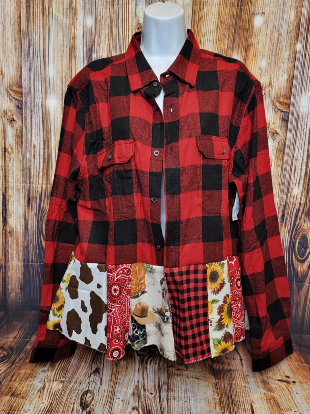 Upcycled Flannel Shirt Cotton Panels Fashion FREE SHIPPING OOAK Mens ...