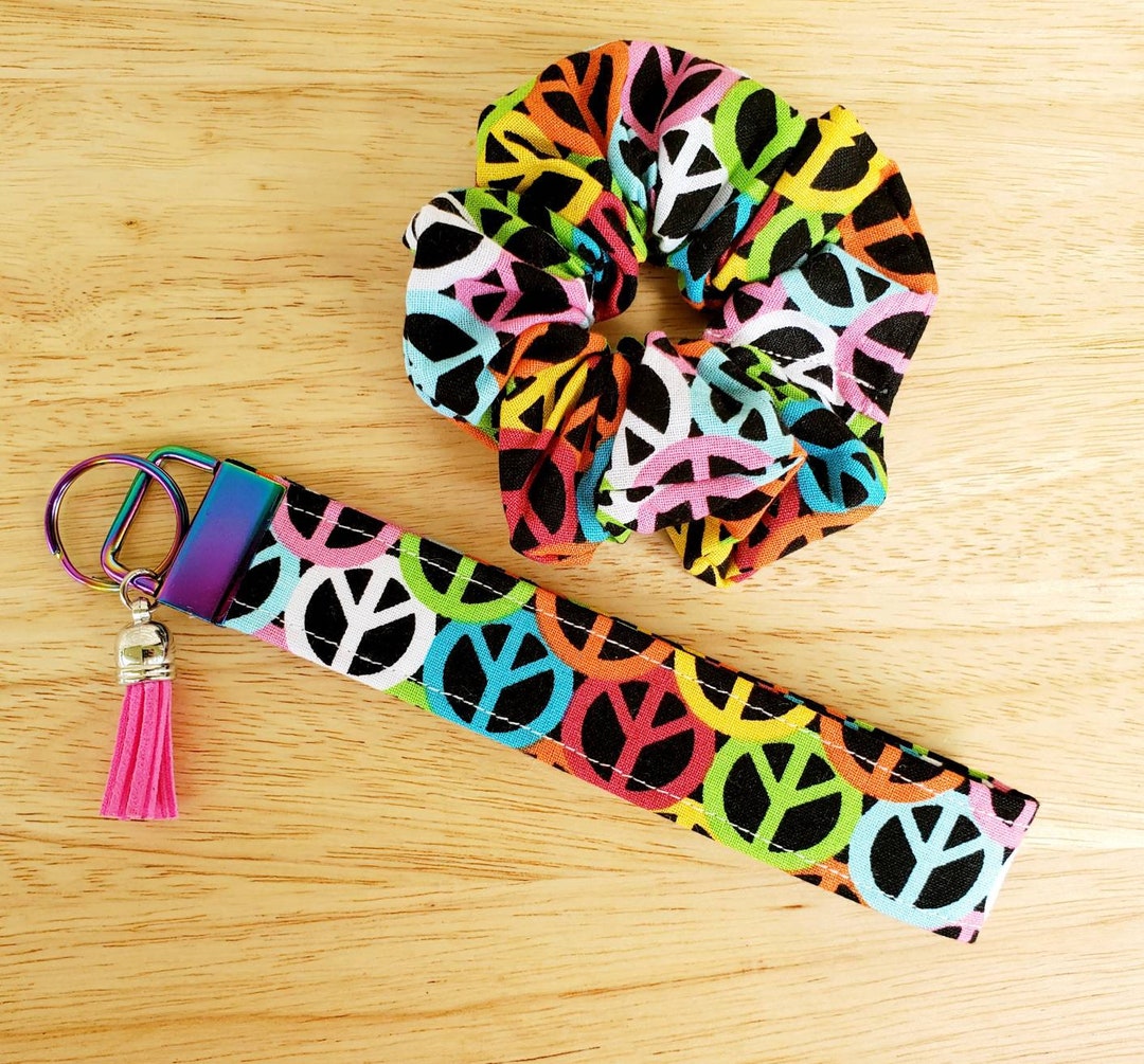 Multi Colored Peace Signs Print Scrunchie Keychain Wristlet - Etsy UK
