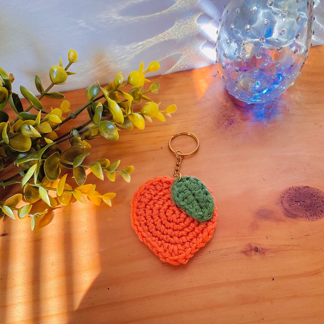 Peach Keychain Crochet Peach Keychain Fruit Keychain Crochet Keychain ...