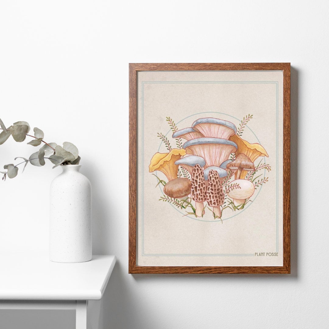 Vintage Mushroom Print, Mushrooms Motif, Mushroom Print, Eco Friendly ...