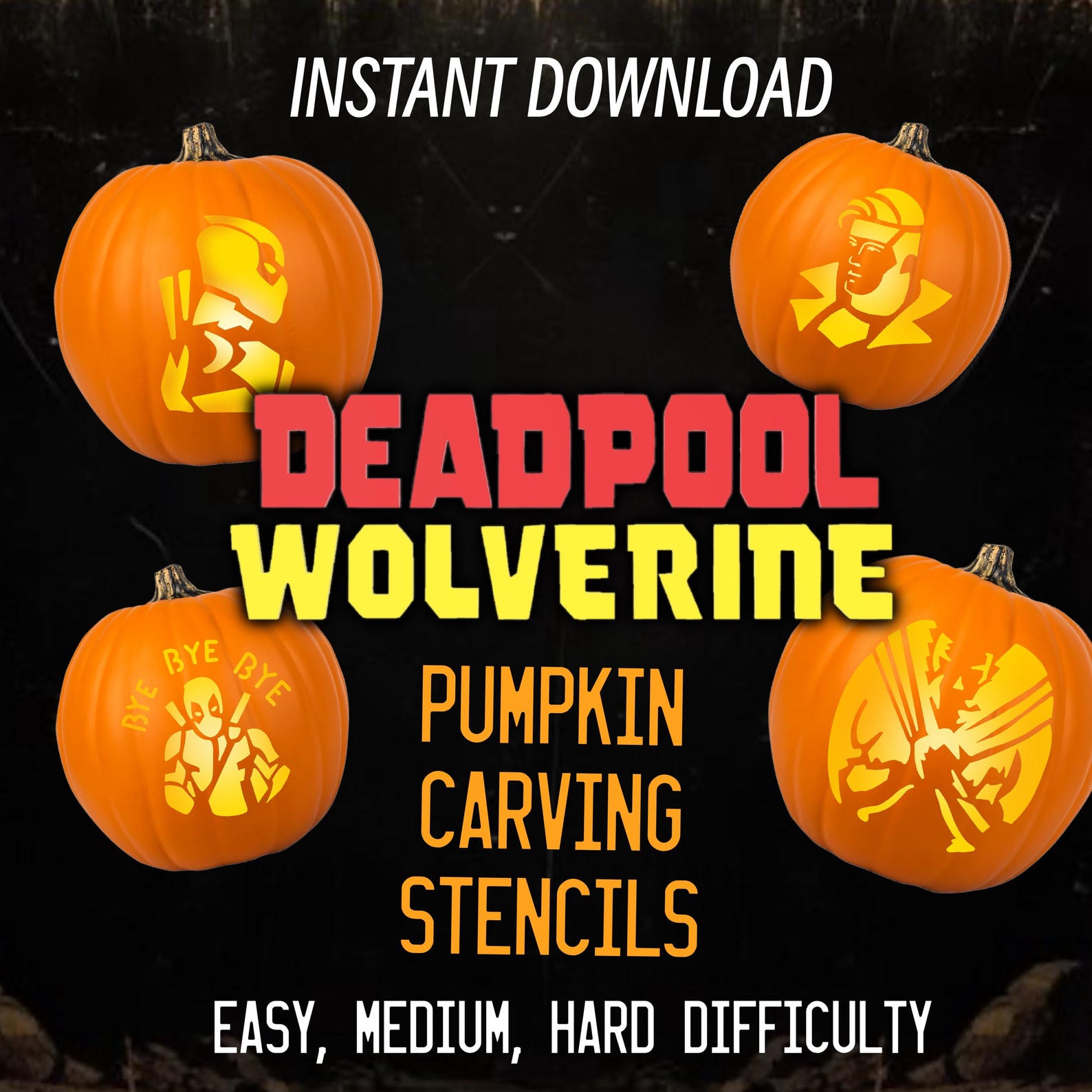 Deadpool Wolverine Pumpkin Carving Stencils - 8 Pack Instant Download ...