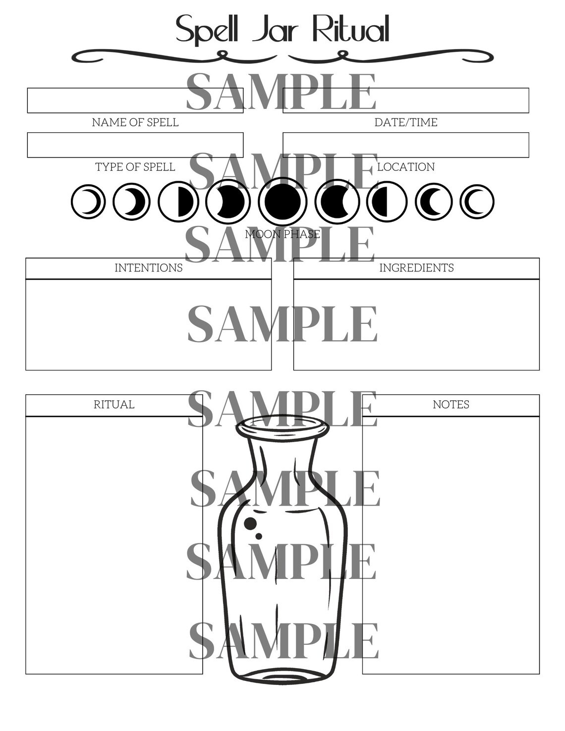 Spell Jar Ritual Page - PDF (letter, A4, &A5 Size) - Etsy