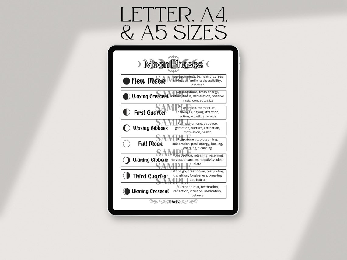 Phases of the Moon - PDF Downloadable Guide (letter, A4, and A5 Sizes ...