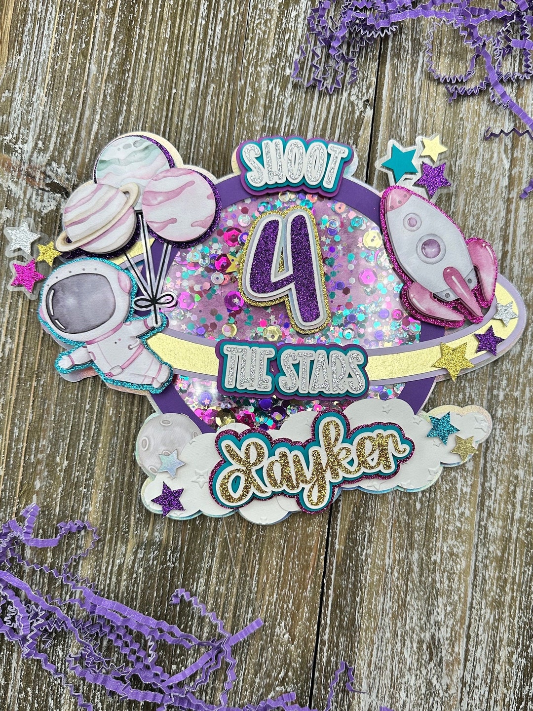 Shoot Four the Stars Cake Topper, Space Theme Cake Topper, Girly Space ...