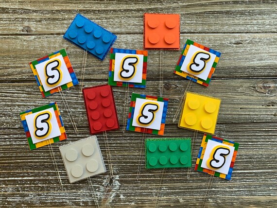 Set of 12 Building Brick Theme Cupcake Toppers Building Block - Etsy