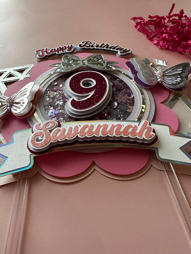 Girly Birthday Cake Topper, Diamond Butterfly Cake Topper, Girly ...