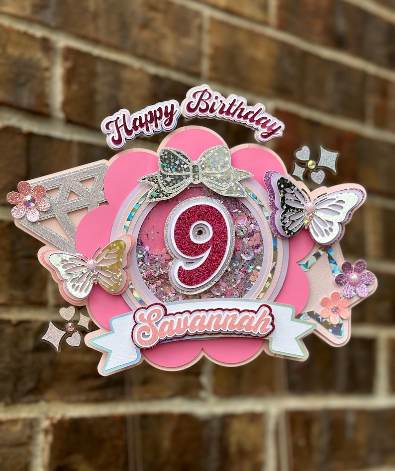Girly Birthday Cake Topper, Diamond Butterfly Cake Topper, Girly ...