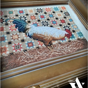 Large Vintage Completed Finished Cross Stitch Patchwork Rooster - Etsy