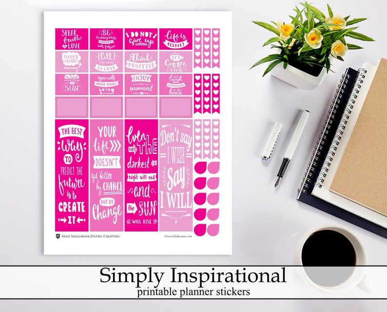 Simple Pink Inspirational Quotes Printable Planner Stickers ...