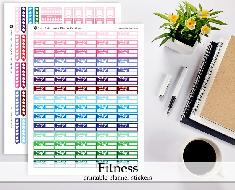 Fitness Workout Printable Planner Stickers, Exercise Weight Tracker ...