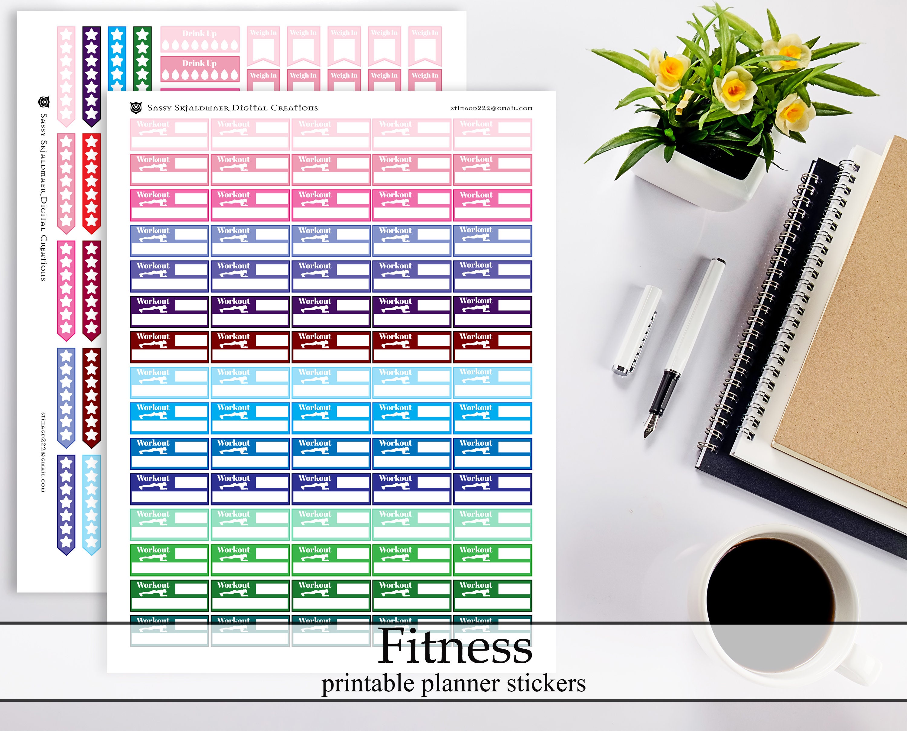 Fitness Workout Printable Planner Stickers, Exercise Weight Tracker ...