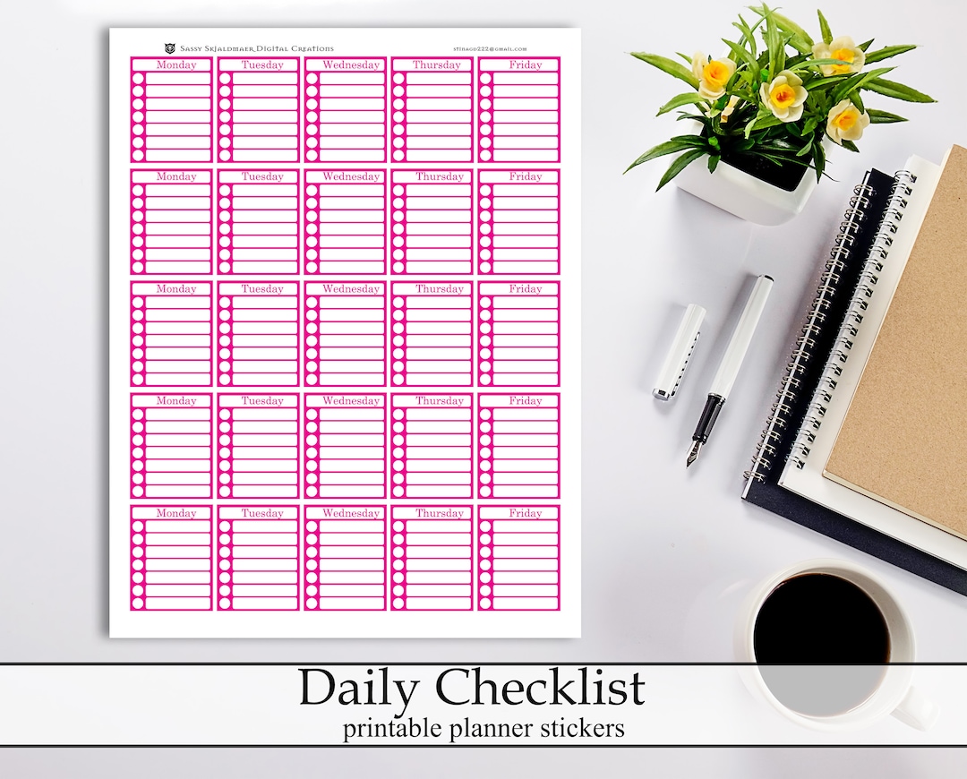 Pink Home School Teacher Lesson Checklist Printable Planner Stickers ...