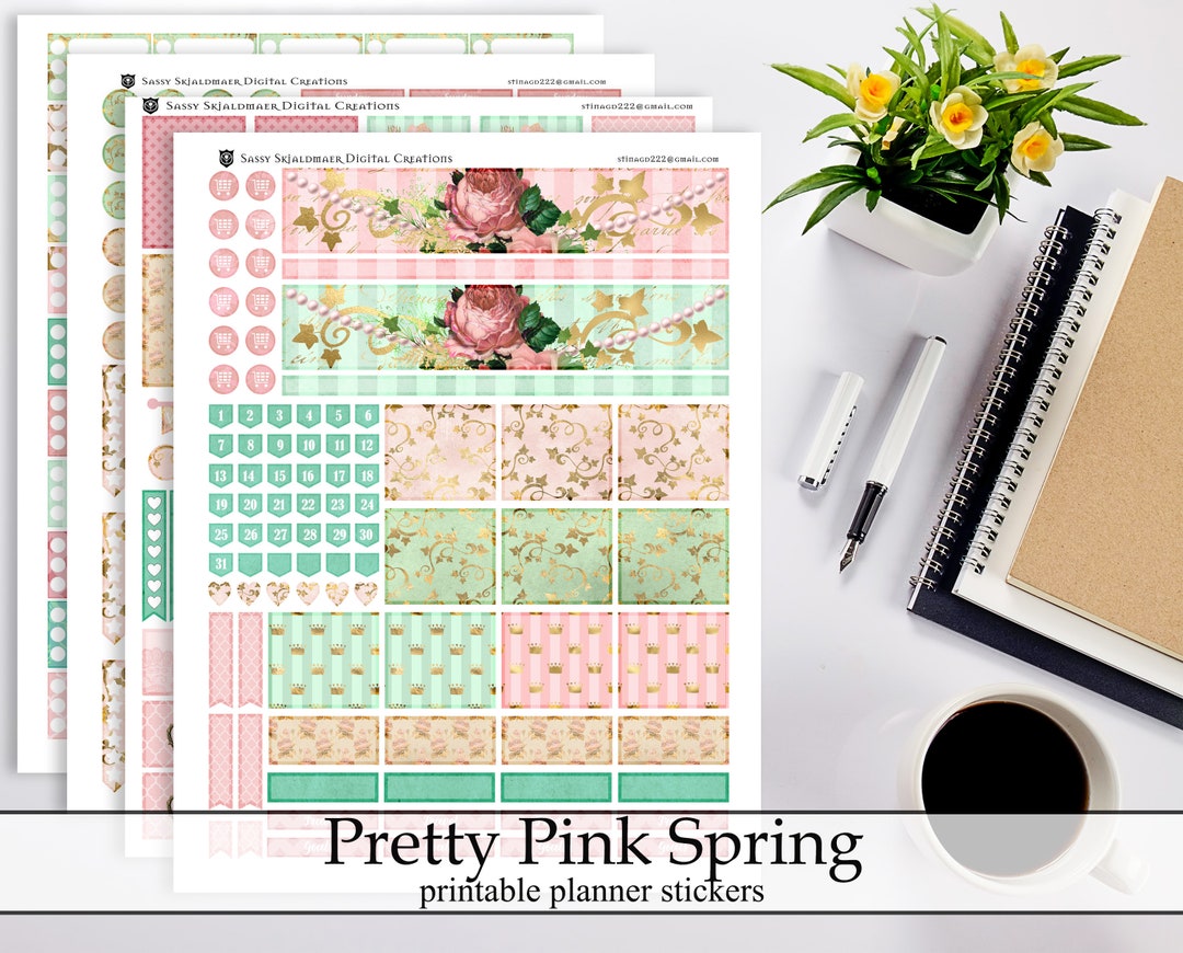 Pretty Pink Spring Printable Planner Stickers, March April May Blush ...