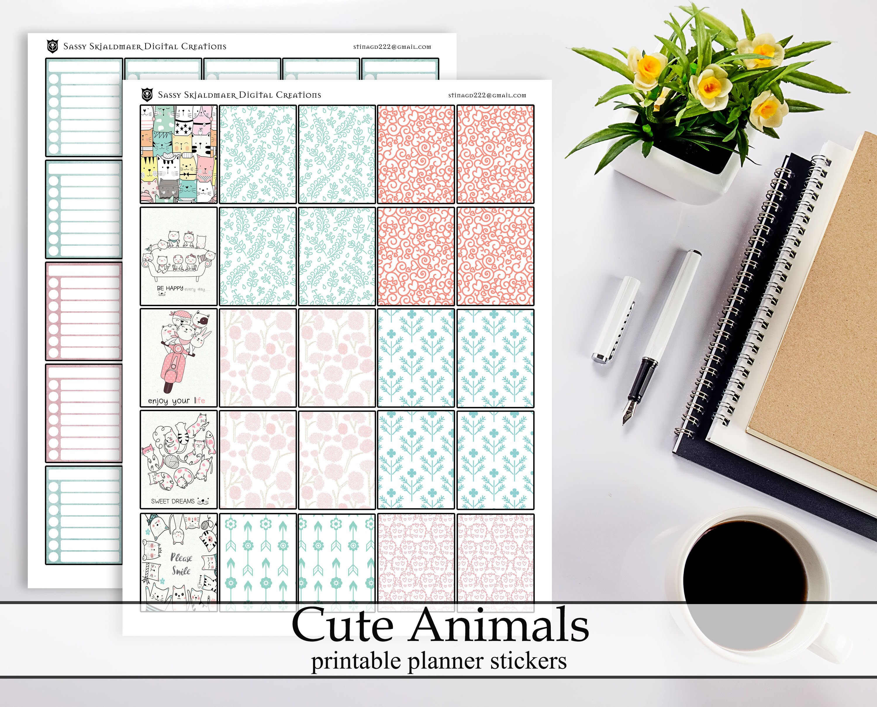 Cute Animals With Pretty Patterns Printable Planner Stickers, Stickers ...