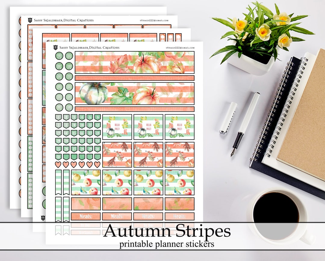 Autumn Watercolor Printable Planner Stickers, Pretty Harvest Digital ...