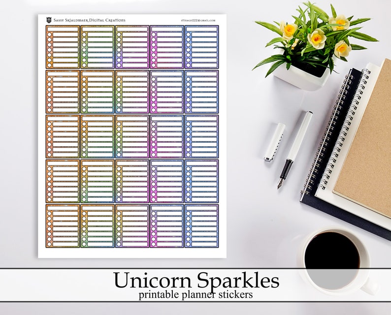 Unicorn Sparkles Printable Planner Stickers, Sparkling Mystic Fantasy ...