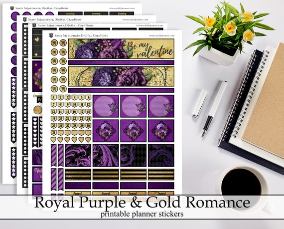 Royal Purple & Gold Romance Printable Planner Stickers | Etsy