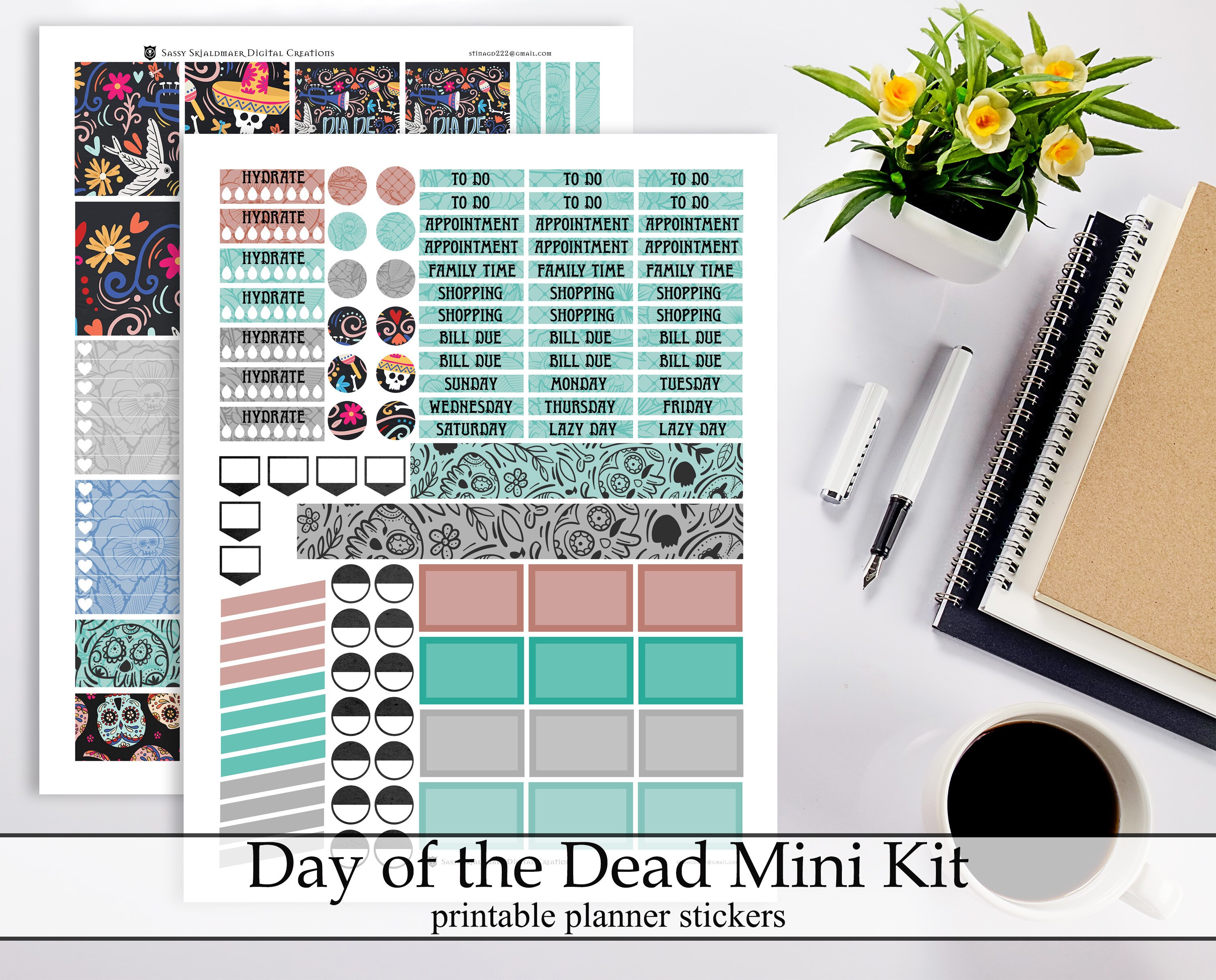 Day of the Dead Printable Planner Stickers, Cute and Fun Halloween ...