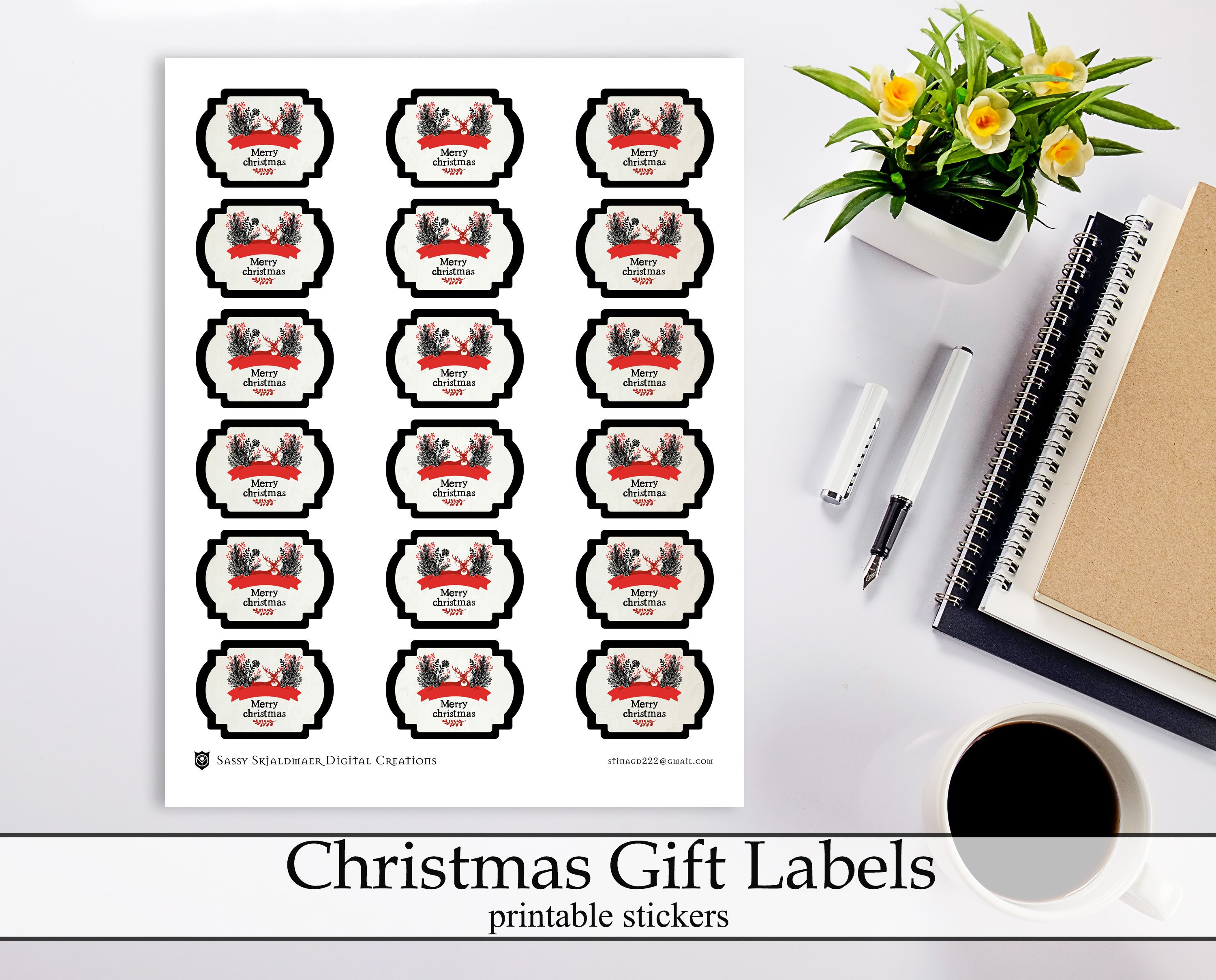 Reindeer Merry Christmas Gift Printable Label Stickers Merry - Etsy UK