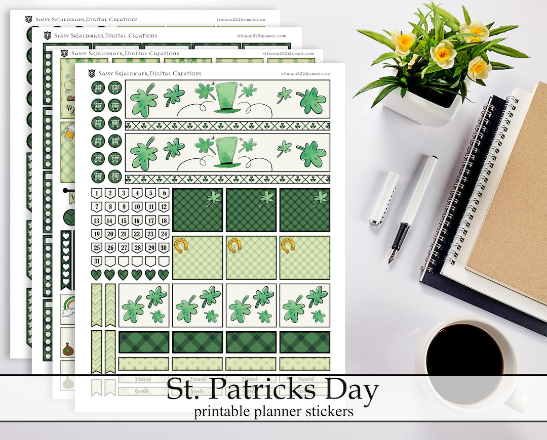 St. Patricks Day Printable Planner Stickers, Cute Simple St Pattys ...