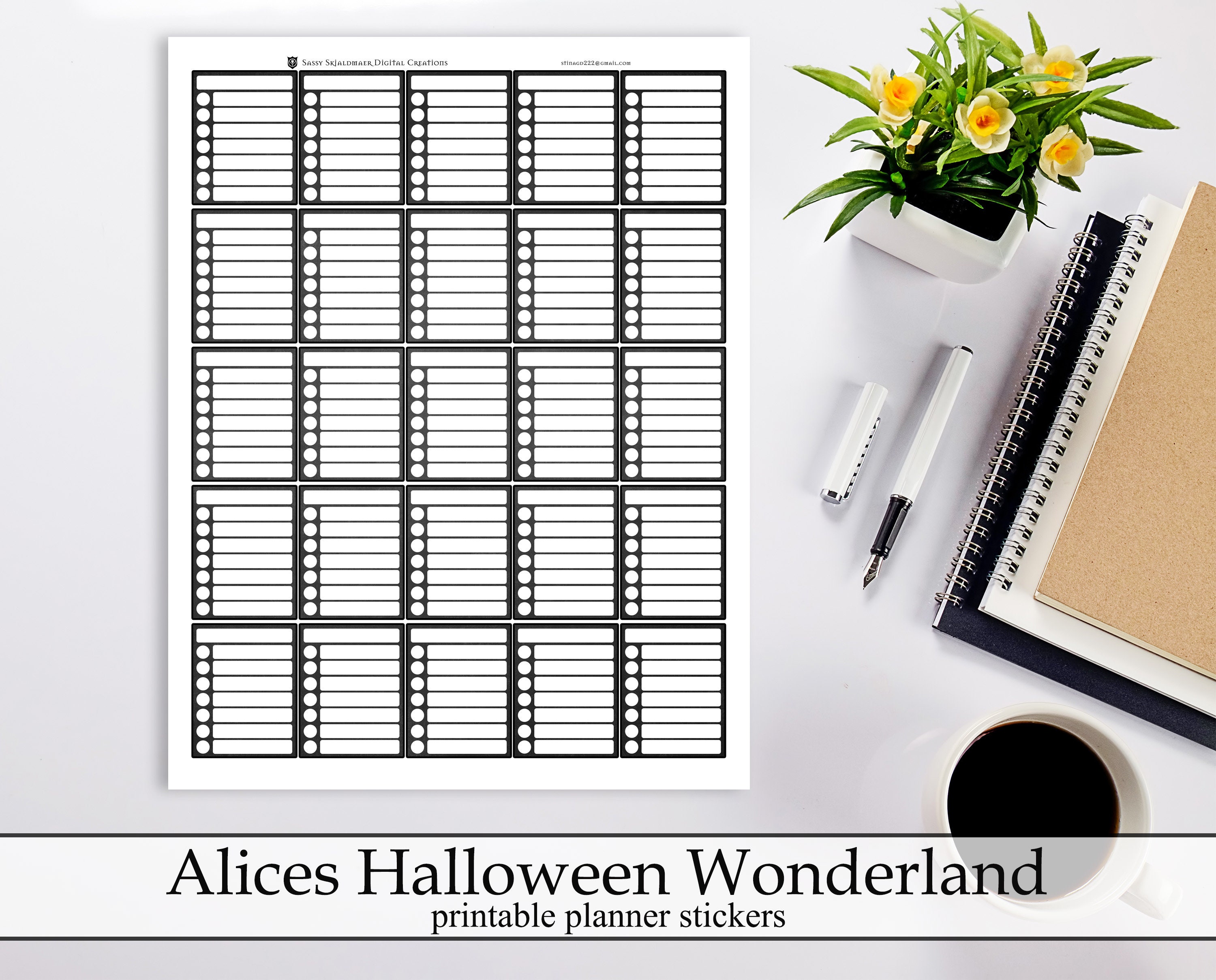 Alice in Wonderland Halloween Printable Planner Stickers, Mad Tea Party ...