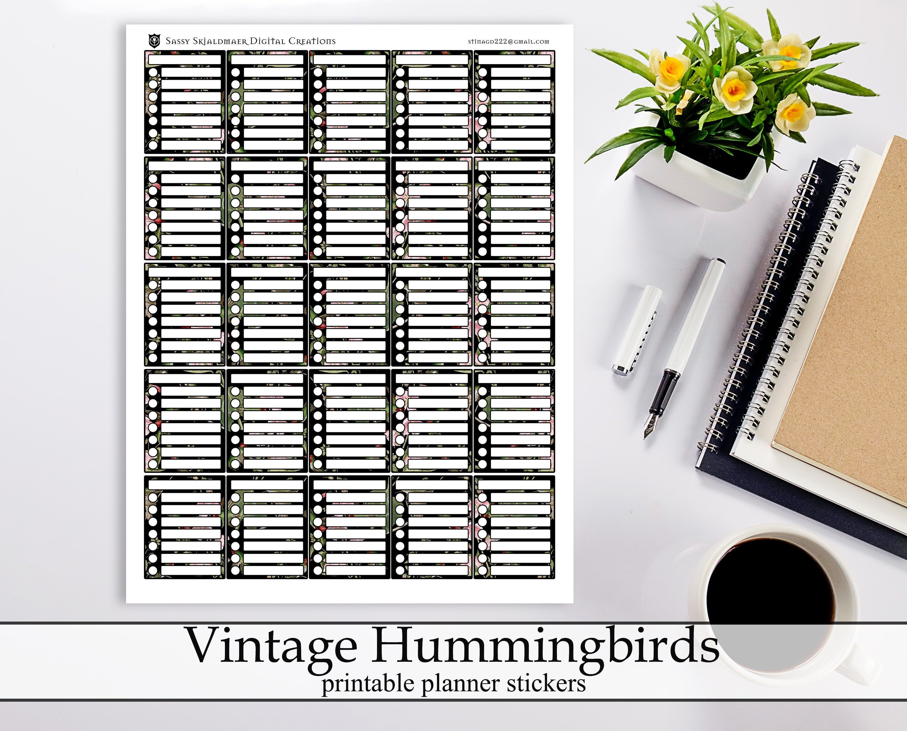 Vintage Hummingbird Printable Planner Stickers, Beautiful Spring April ...