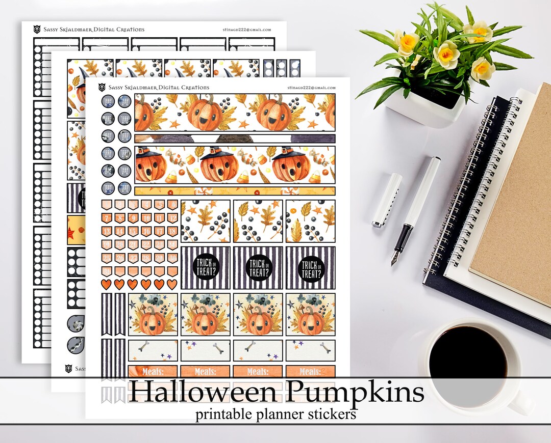 Watercolor Pumpkins Halloween Printable Planner Stickers, Cute ...
