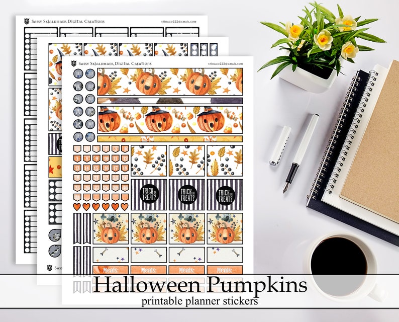 Watercolor Pumpkins Halloween Printable Planner Stickers, Cute ...