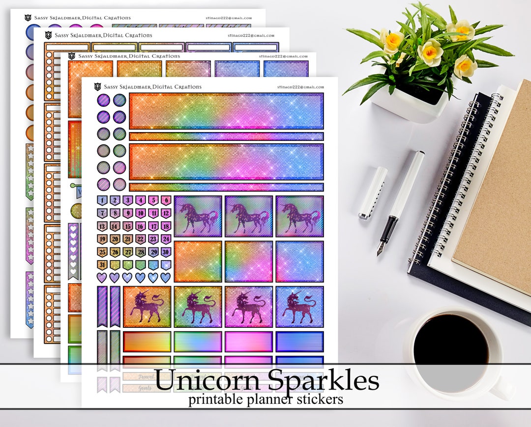Unicorn Sparkles Printable Planner Stickers, Sparkling Mystic Fantasy ...