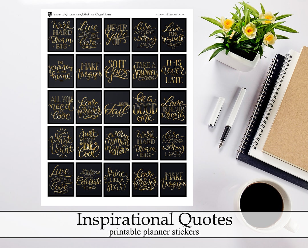Black and Gold Inspirational Quotes Printable Planner Stickers ...