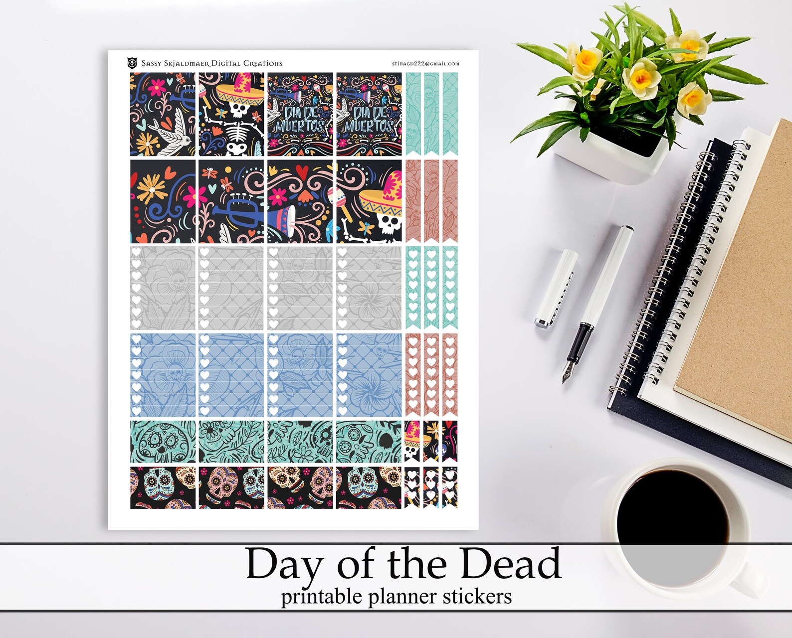 Day of the Dead Printable Planner Stickers, Cute and Fun Halloween ...