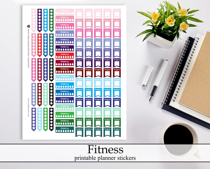 Fitness Workout Printable Planner Stickers, Exercise Weight Tracker ...