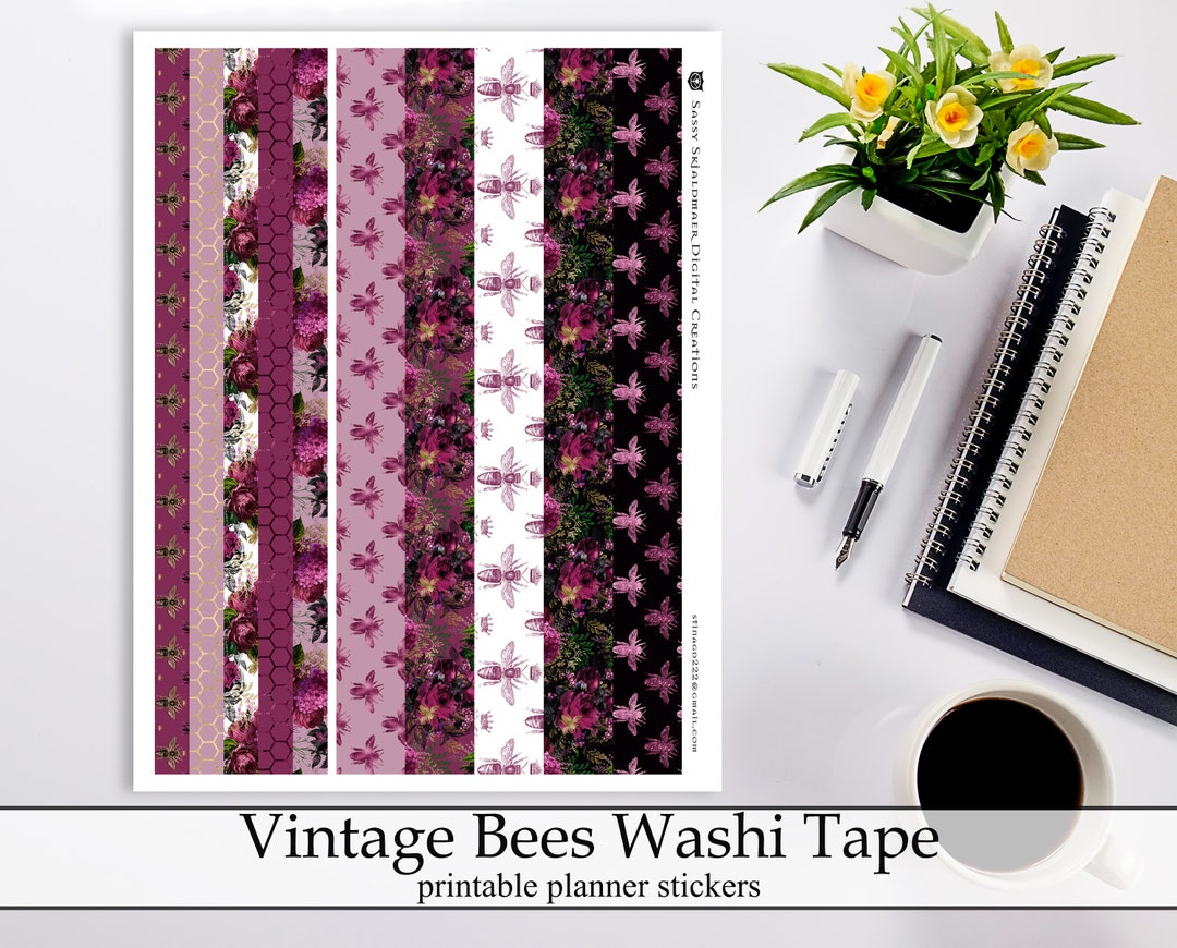 Vintage Bees Printable Washi Tape Strips Planner and Craft Stickers ...
