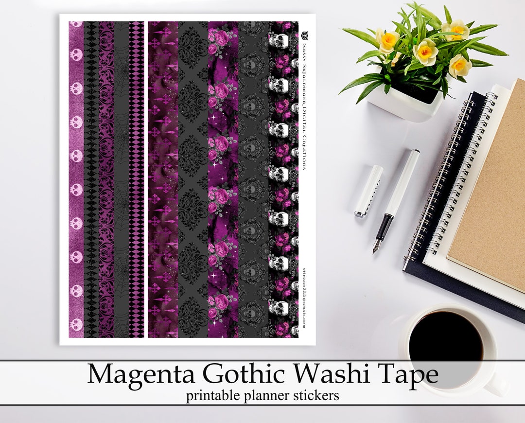 Magenta Gothic Washi Tape Strips Planner and Craft Stickers, Goth ...