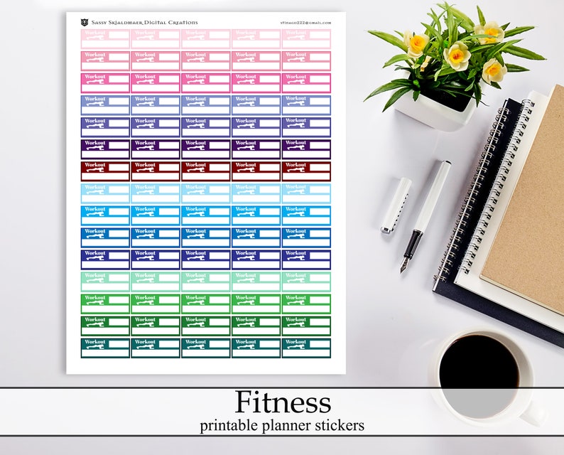 Fitness Workout Printable Planner Stickers, Exercise Weight Tracker ...