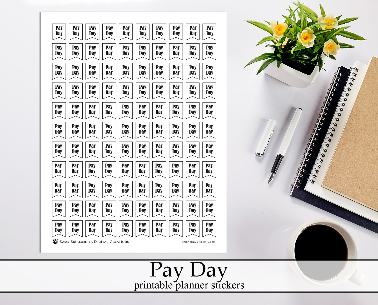 White and Black Pay Day Flags Printable Planner Stickers, Digital ...