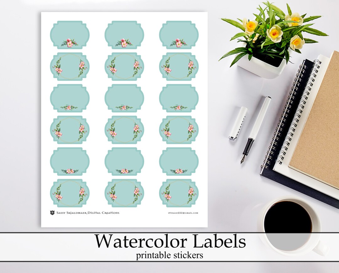 Beautiful Watercolor Flowers Printable Label Stickers, Digital Instant ...